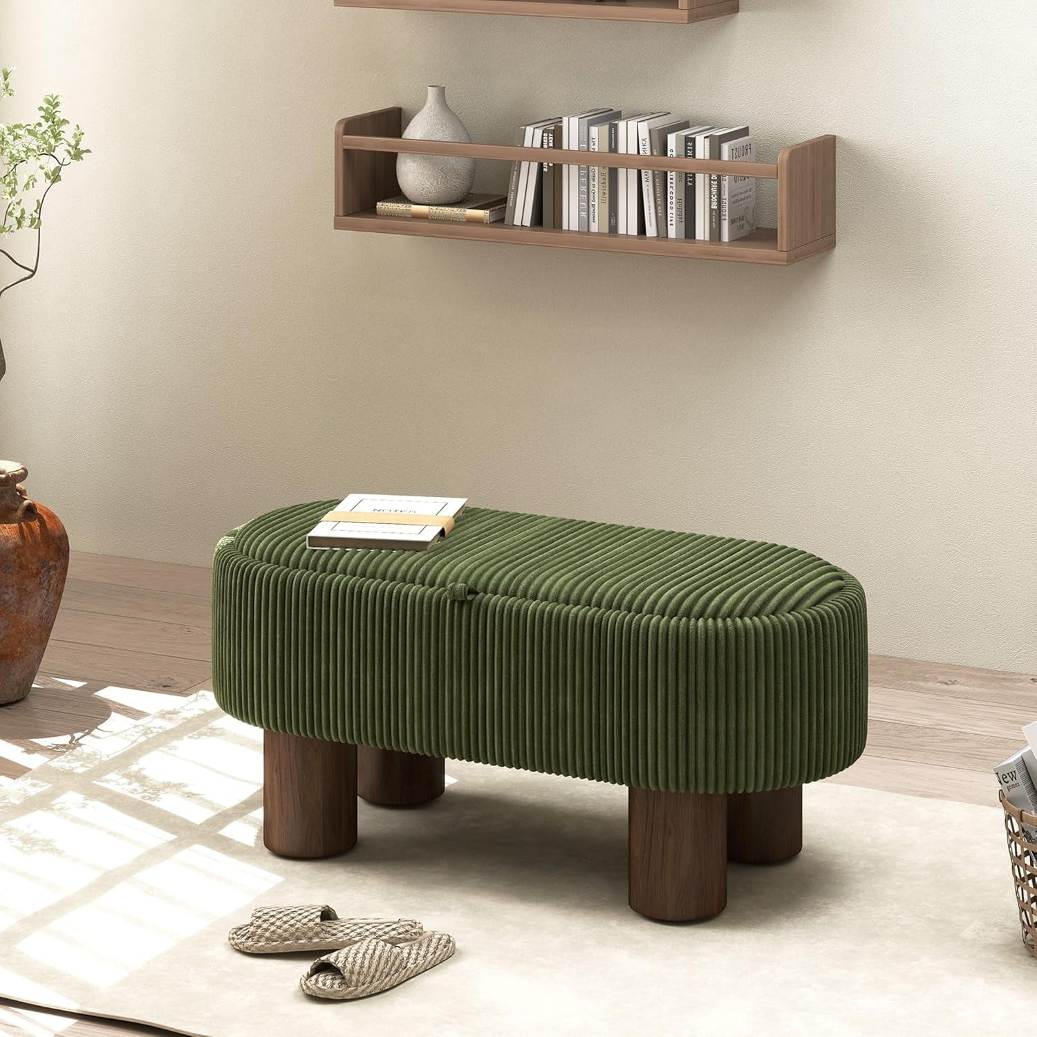 Oval Storage Ottoman Bench 43" End of Bed Storage Benches Corduroy ...