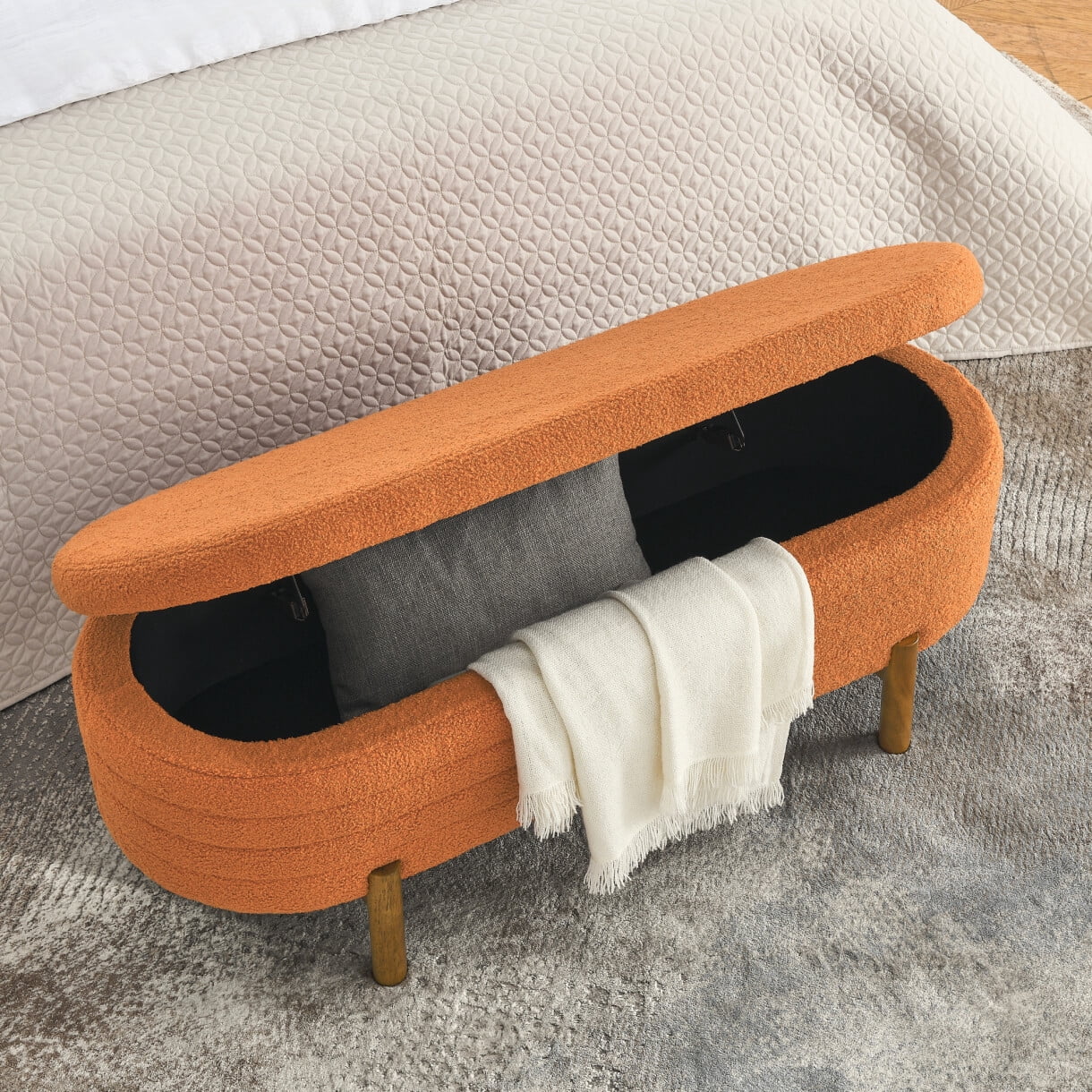 Oval Storage Ottoman Bench for Bedroom, 46'' Fabric Bench with Storage ...