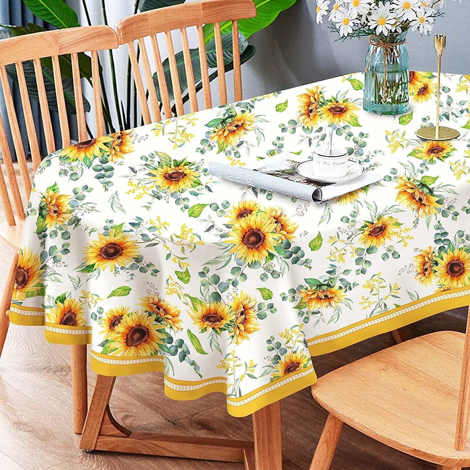 Oval Sunflower Tablecloth,Yellow Sunflower Fabric Tablecloth 60 x 120 ...