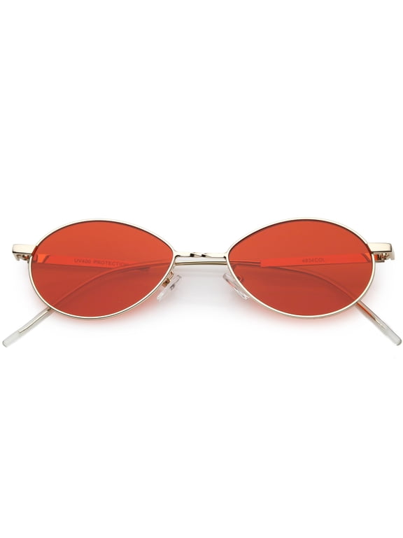 Extreme Small Oval Sunglasses Color Tinted Flat Lens 51mm (Gold / Red ...