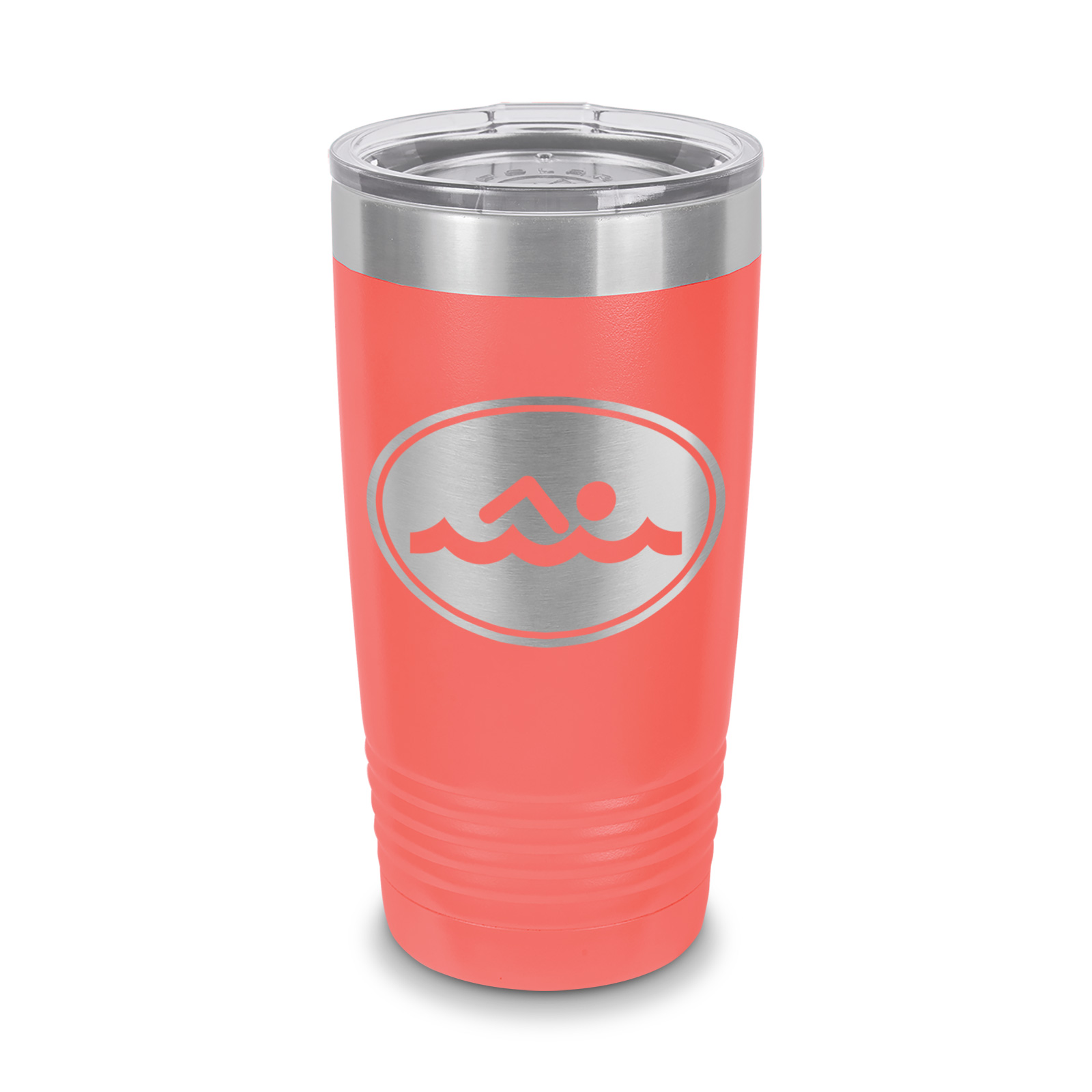 Oval Swimming Tumbler 20 oz - Laser Engraved w/ Clear Lid - Stainless ...