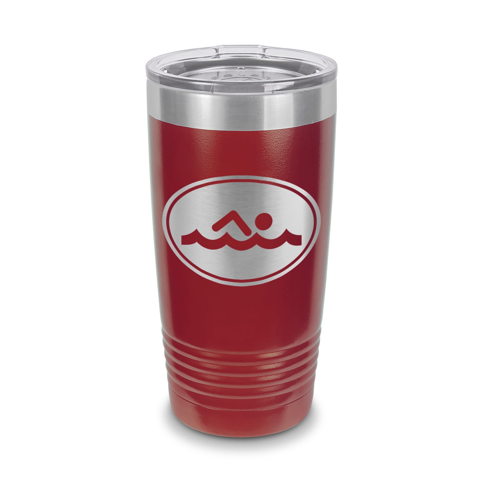 Oval Swimming Tumbler 20 oz - Laser Engraved w/ Clear Lid - Stainless ...