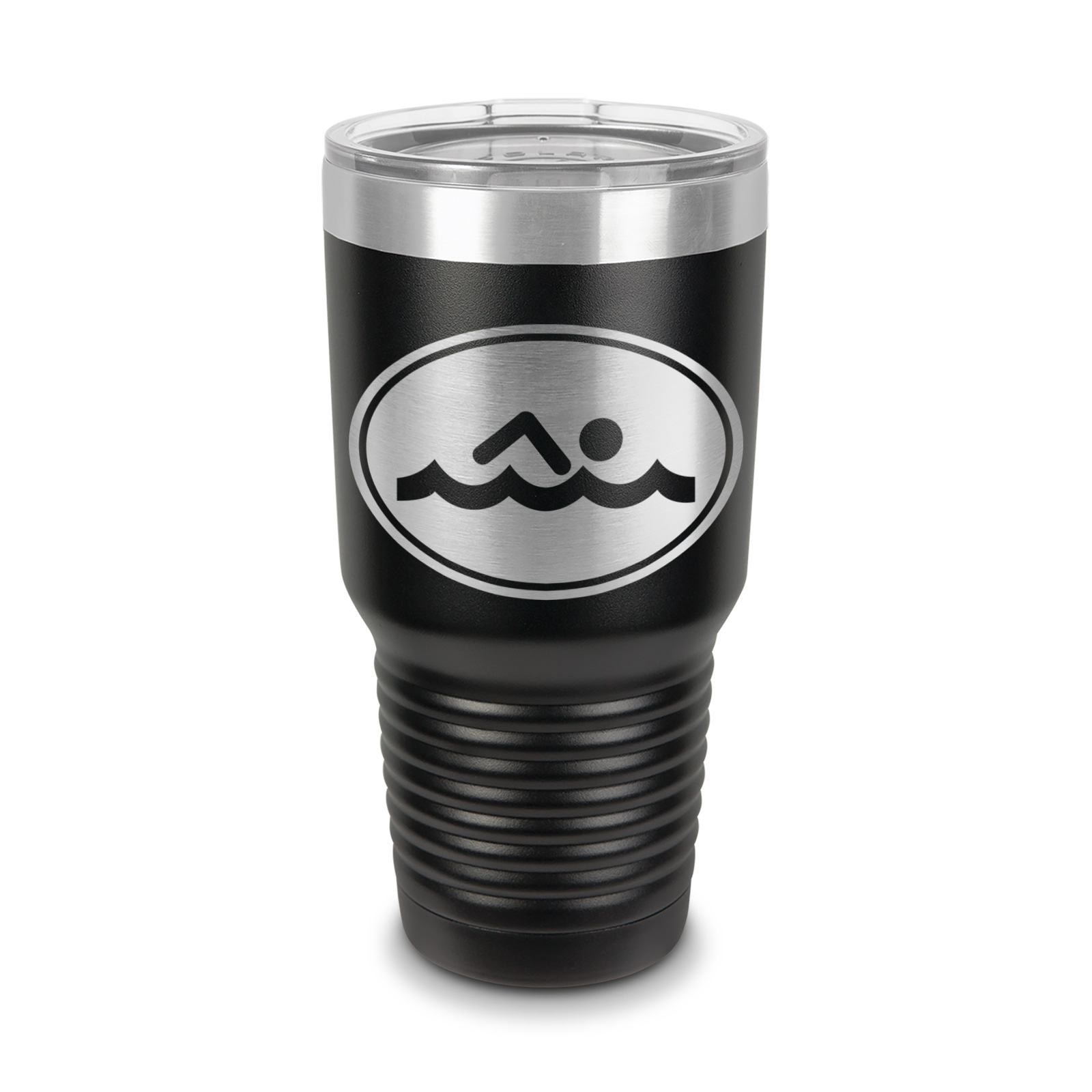 Oval Swimming Tumbler 30 oz - Laser Engraved w/ Clear Lid - Stainless ...