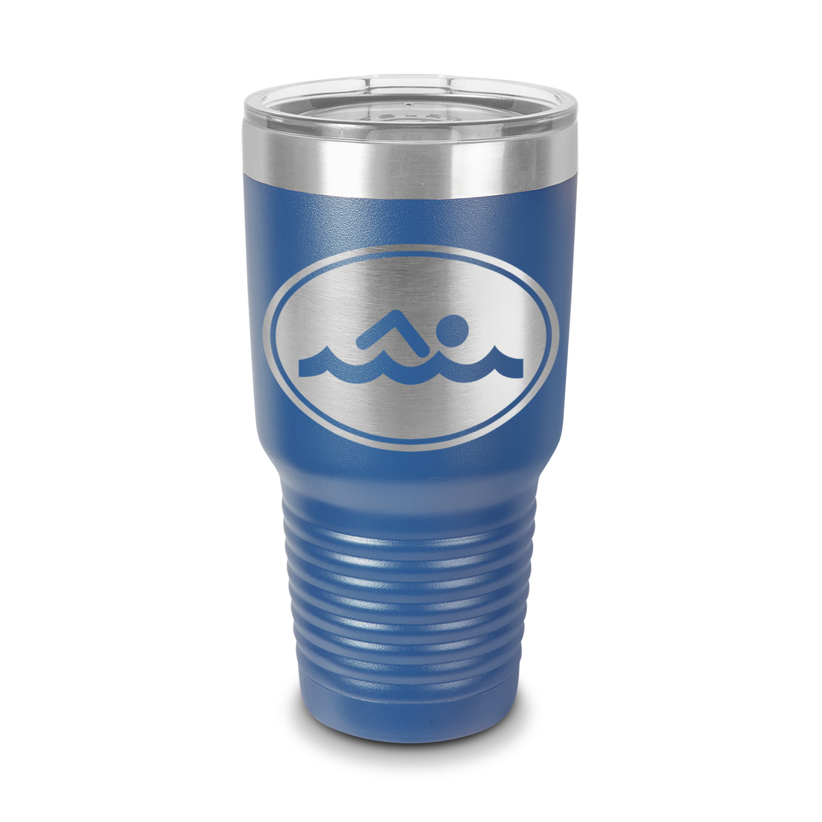 Oval Swimming Tumbler 30 oz - Laser Engraved w/ Clear Lid - Stainless ...