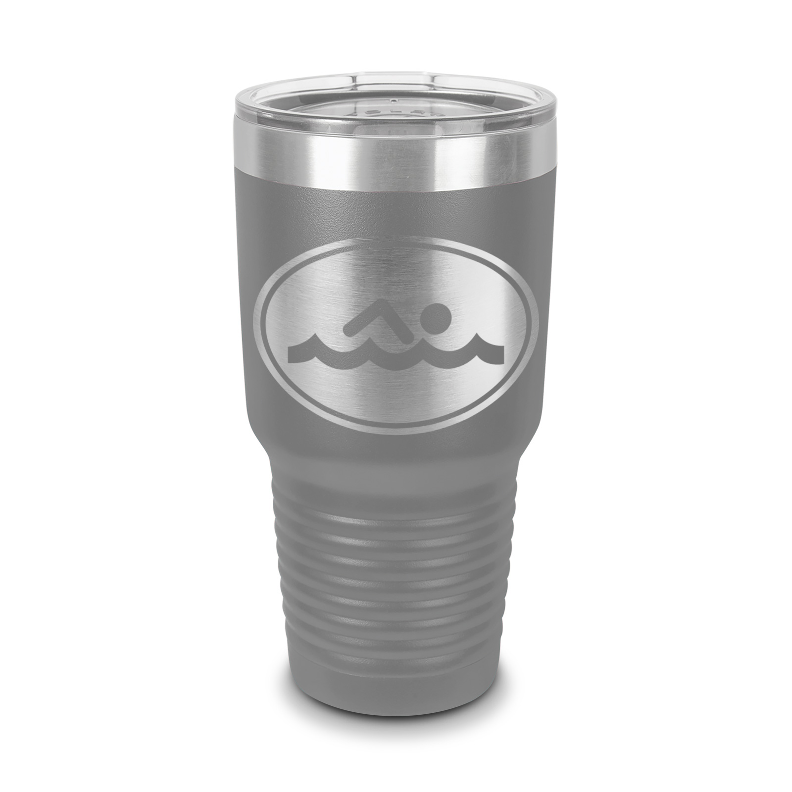 Oval Swimming Tumbler 30 oz - Laser Engraved w/ Clear Lid - Stainless ...