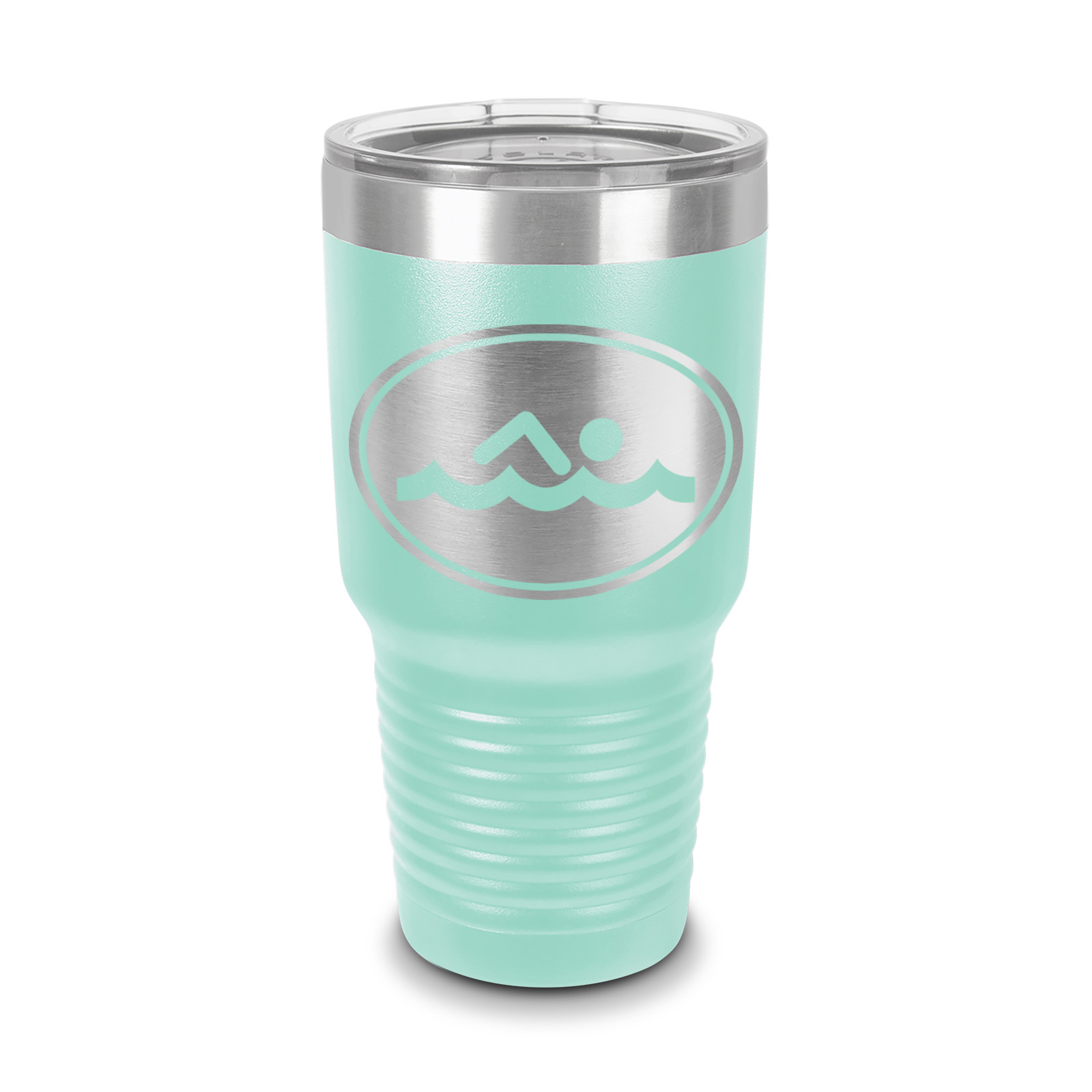 Oval Swimming Tumbler 30 oz - Laser Engraved w/ Clear Lid - Stainless ...
