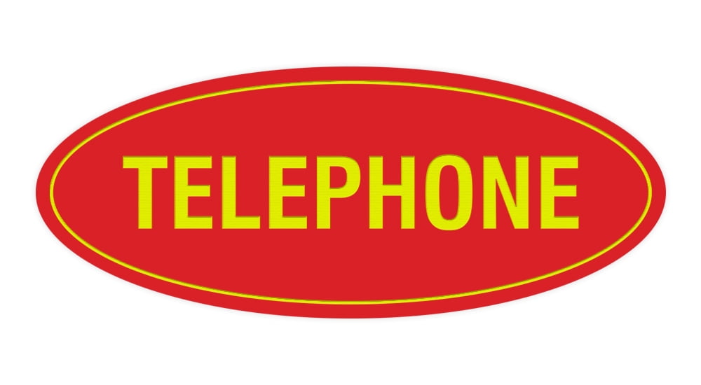 Oval TELEPHONE Sign (Red/Yellow) - Large 3.6x9" - Walmart Business Supplies