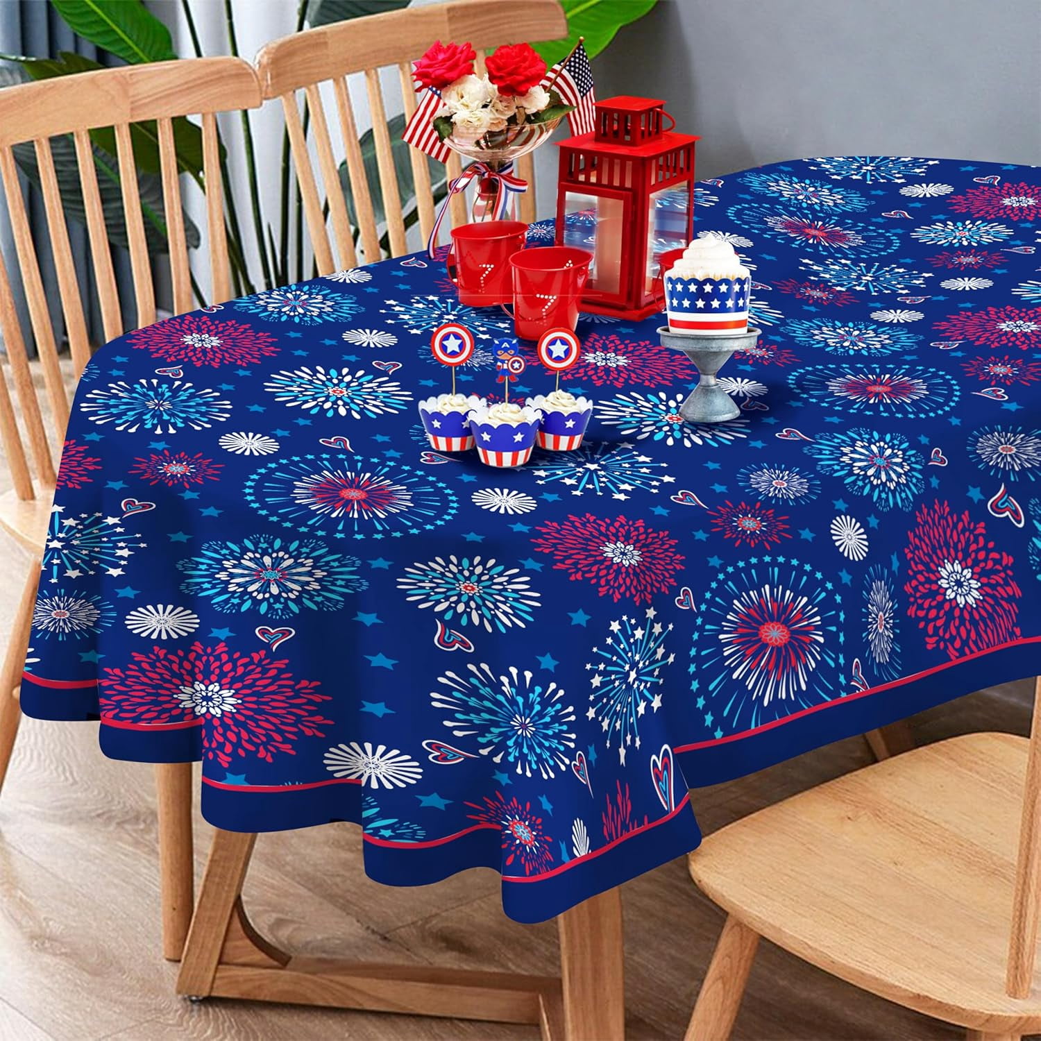 Oval Tablecloth, 4th of July Tablecloth Oval 54 x 72 Patriotic Red ...