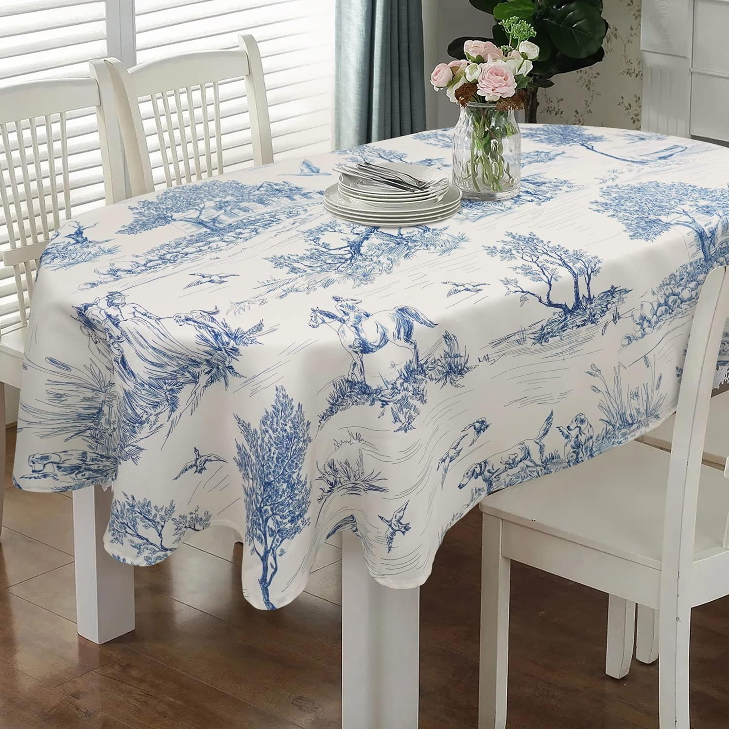 Oval Tablecloth 52 x 70 Inch, Blue French Country Tablecloth for Oval ...