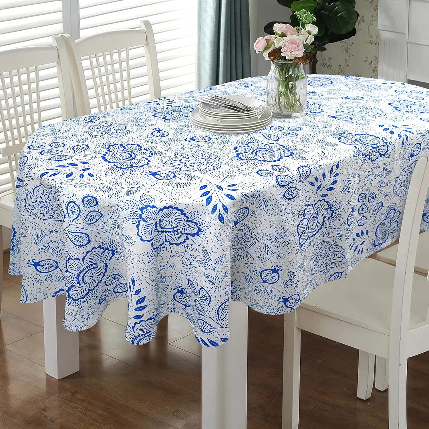 Oval Tablecloth 52 x 70 Inch, Blue Paisley Floral Tablecloth for Oval ...