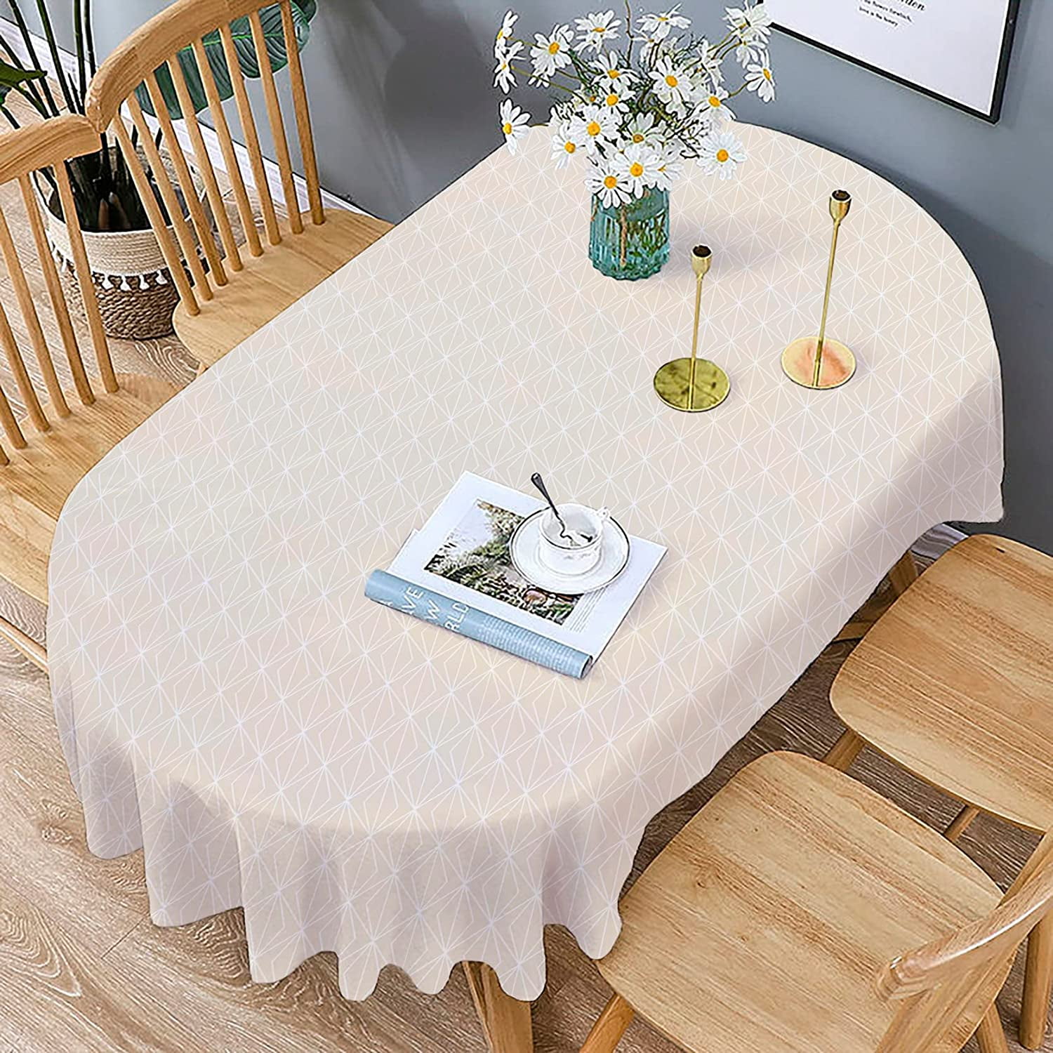 Oval Tablecloth 60 X 102 Inches, Modern Geometric Striped Oval ...