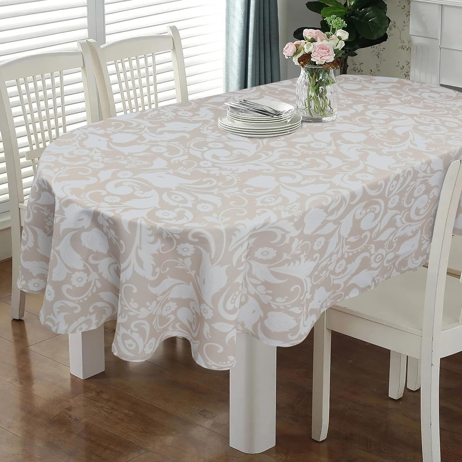 Oval Tablecloth 60 x 102 Inch Beige, Vintage Floral Tablecloth for Oval ...