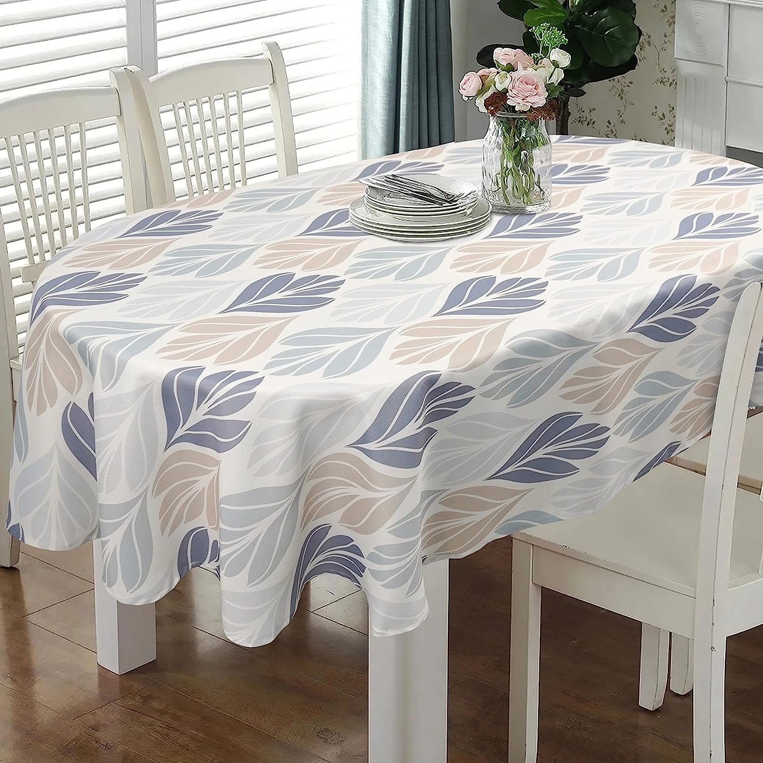 Oval Tablecloth 60 x 102 Inch, Vintage Abstract Leaf Tablecloth for ...