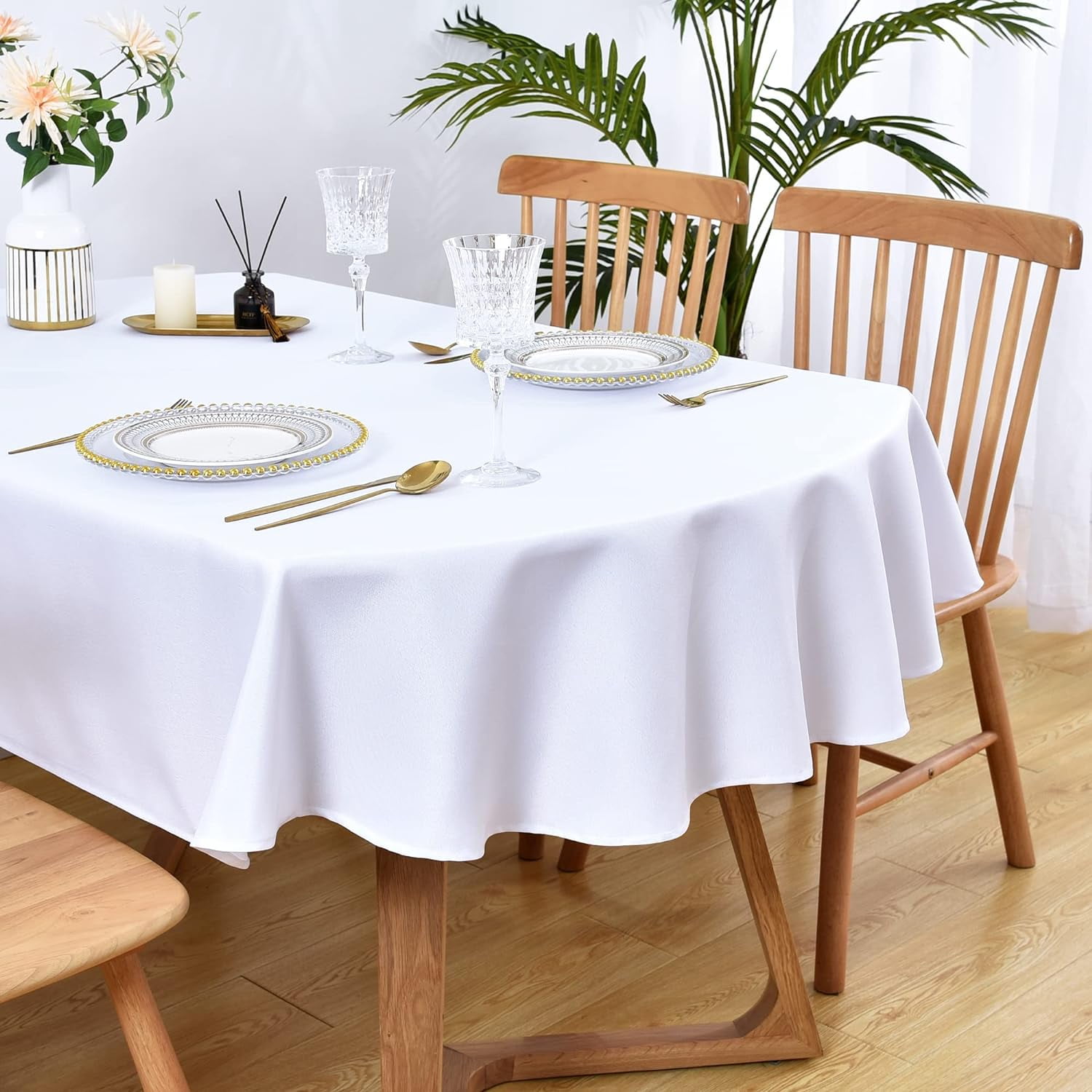 Oval Tablecloth 60 x 102 Inch Washable Fabric Table Cloth Solid White ...