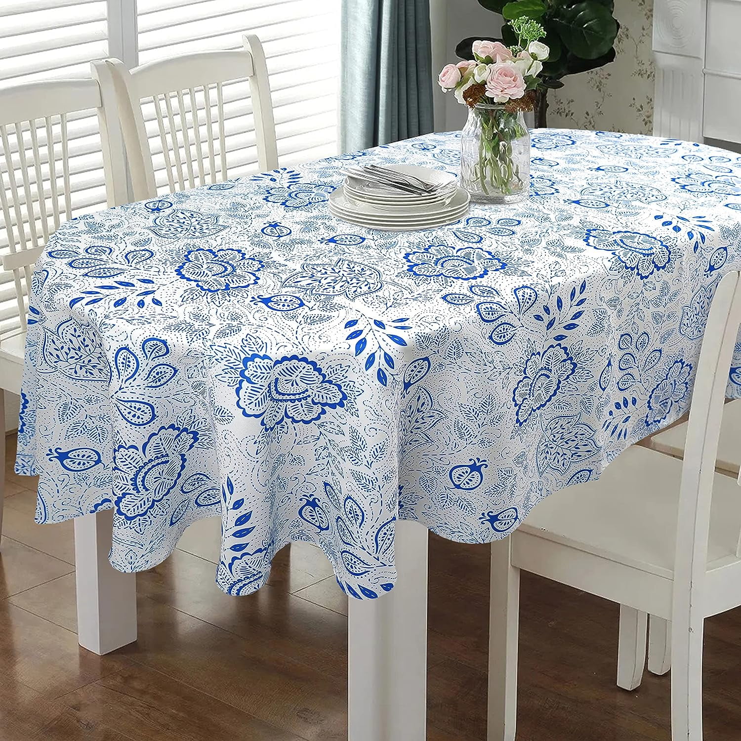 Oval Tablecloth 60 x 84 Inch, Blue Paisley Floral Tablecloth for Oval ...