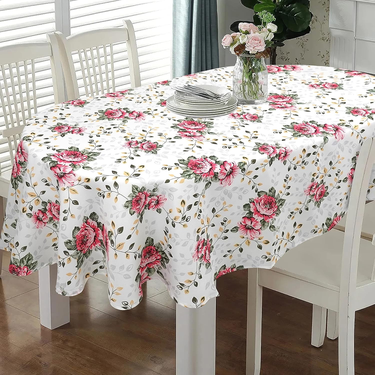 Oval Tablecloth 60 x 84 Inch, Red Flower Tablecloth for Oval Table ...