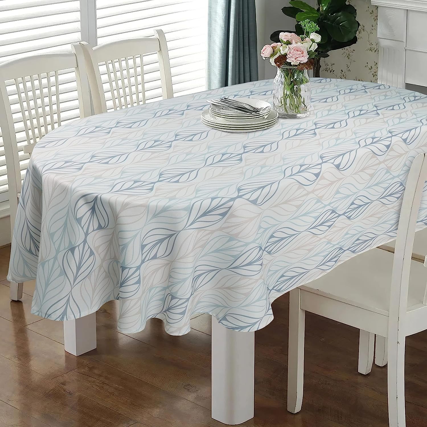 Oval Tablecloth 60 x 84 Inch, Vintage Geometric Leaves Tablecloth for ...