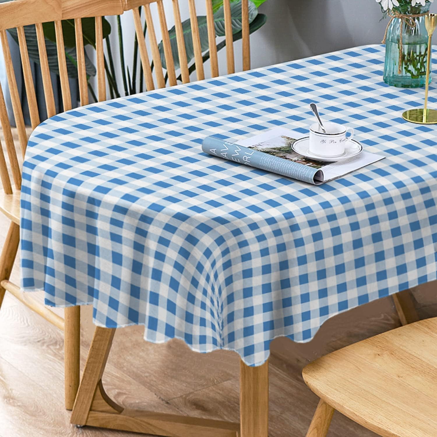 Oval Tablecloth Blue Checkered Tablecloth, Modern Plaid Oval Tablecloth ...