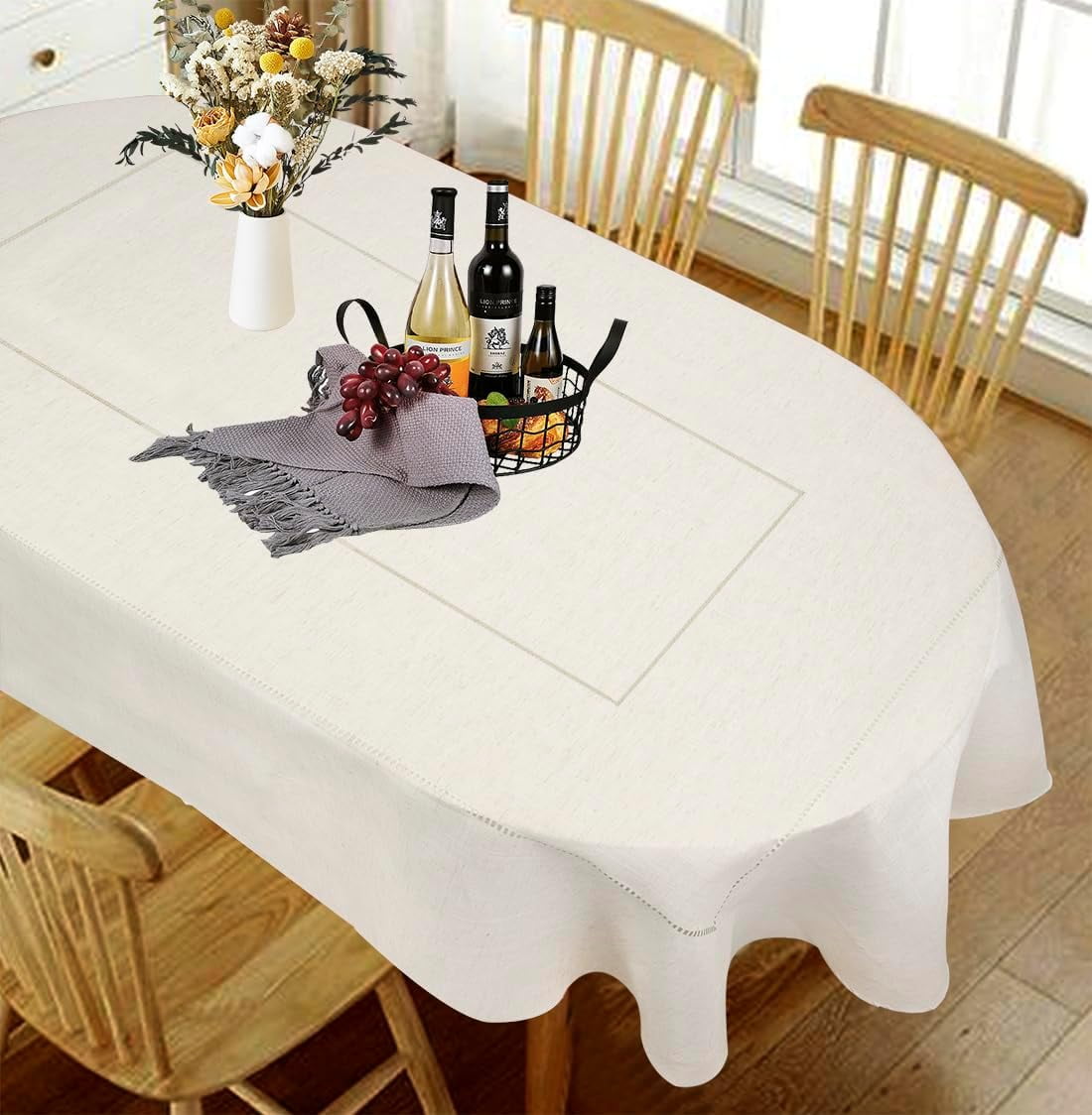 Oval Tablecloth with Hollow for Oval Table, 60x102 Inch Farmhouse Table ...