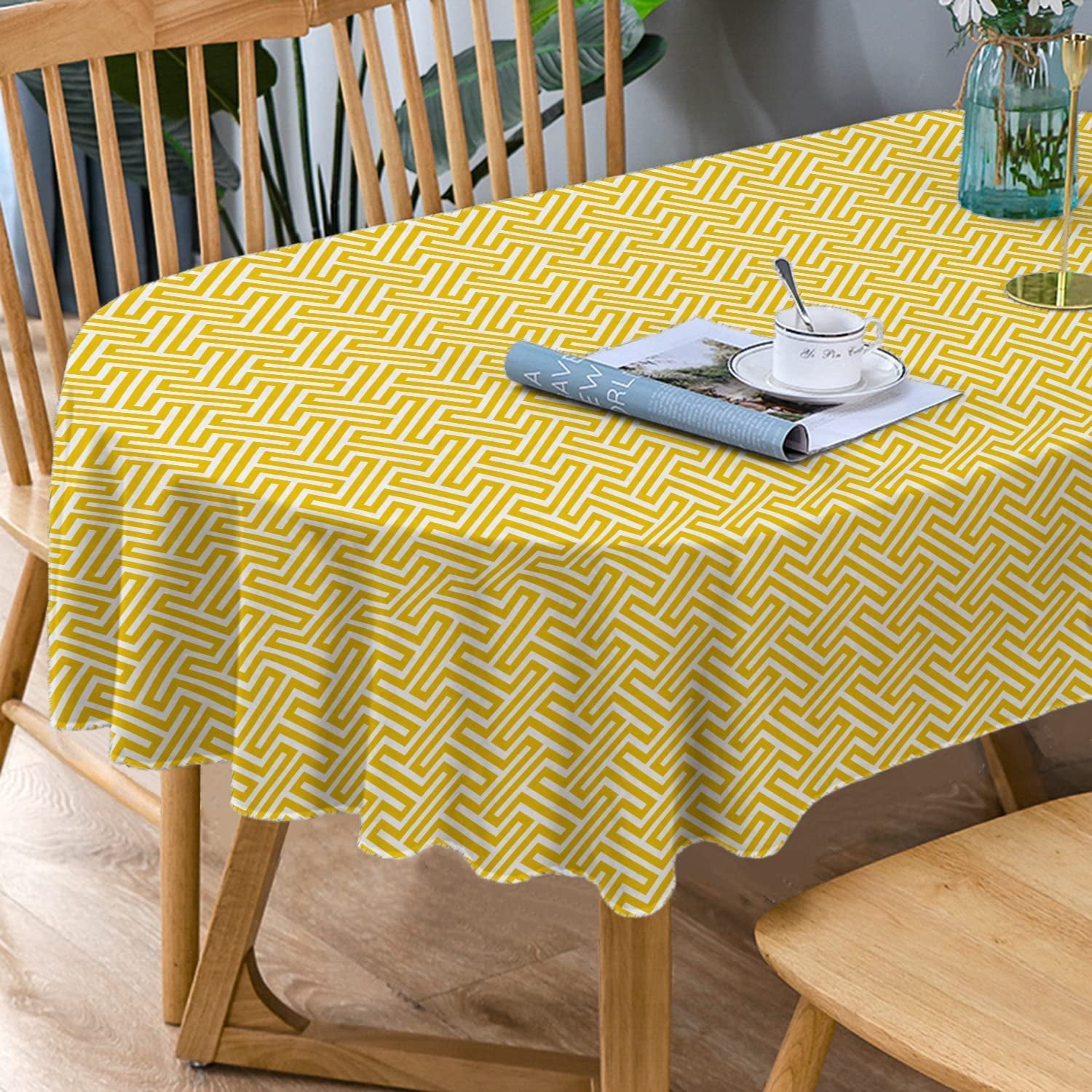 Oval Tablecloth, Modern Oval Tablecloth, Yellow Striped Tablecloth ...