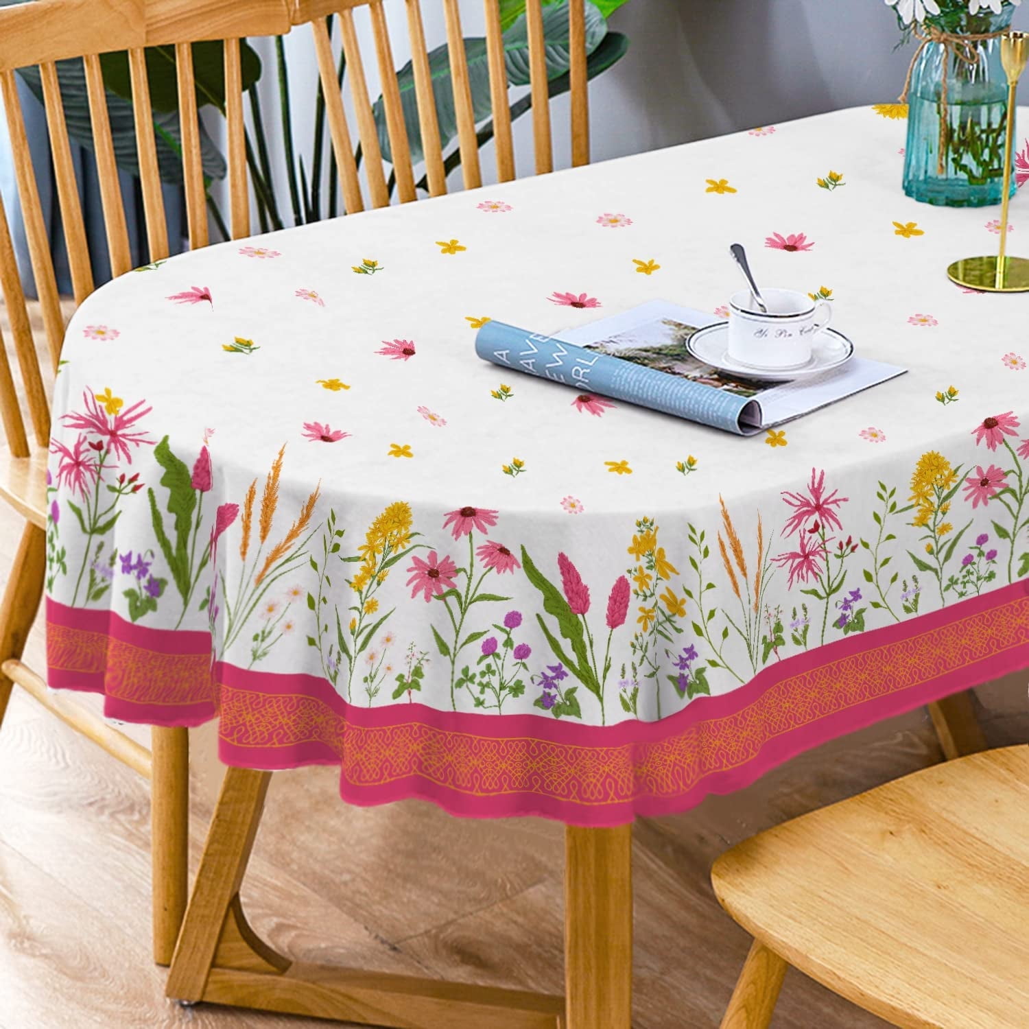 Oval Tablecloth Pink Floral Tablecloth Floral Oval Tablecloth Print ...