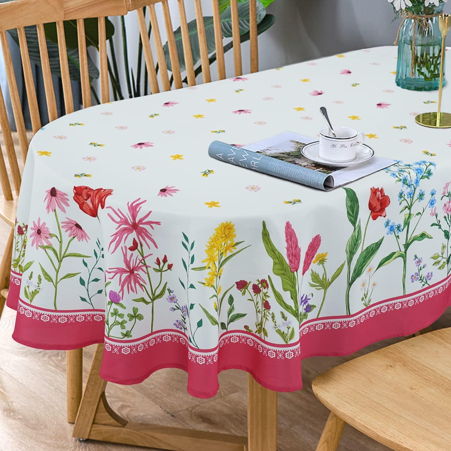 Oval Tablecloth Pink Floral Tablecloth, Floral Oval Tablecloth, Print ...