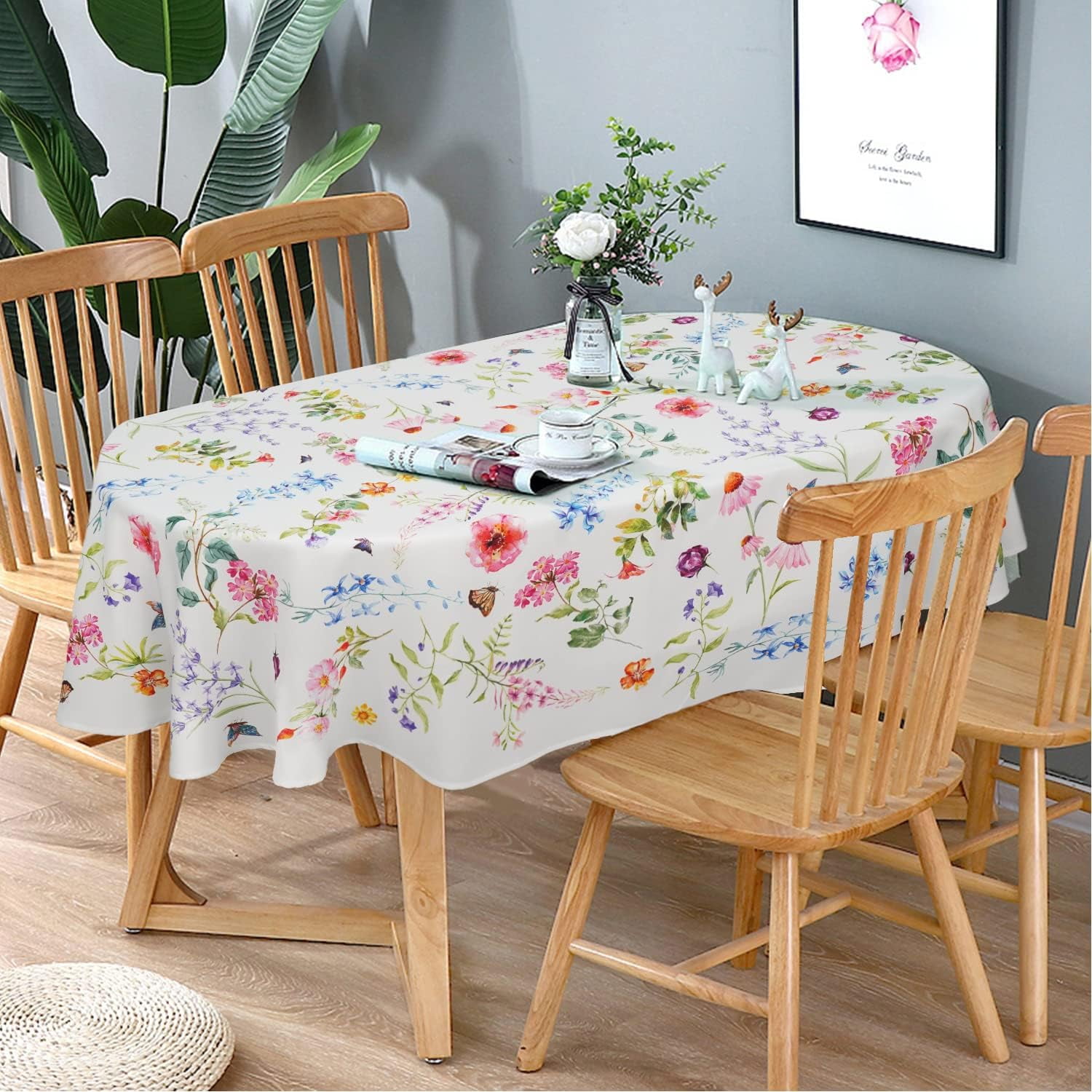 Oval Tablecloth Spring Floral Tablecloth, Modern Flower Oval Tablecloth ...