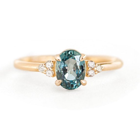 GemEmporium Oval Teal Sapphire Engagement Rings 5.5 ct. t.w. 925 ...