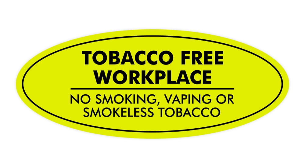Oval Tobacco Free Workplace No Smoking Sign (Yellow / Black) - Small ...