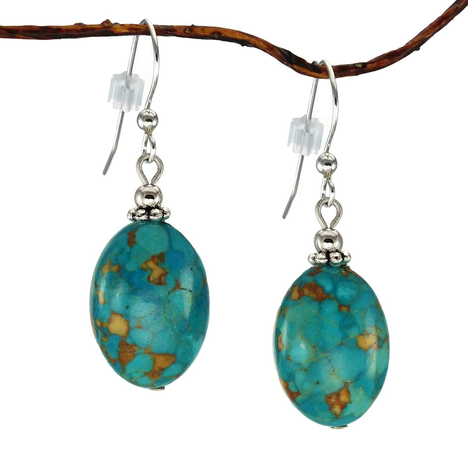 JBDE Oval Turquoise Magnesite Earrings, Sterling Silver Earwires ...
