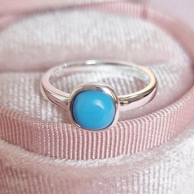 Oval Turquoise Ring, Sterling Silver, Flat Genuine Turquoise stone ...