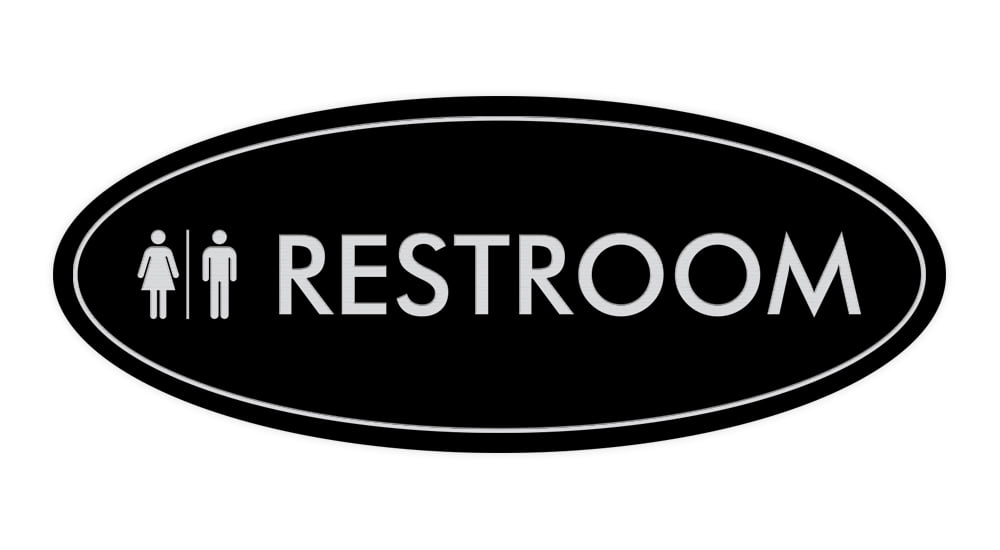 Oval UNISEX RESTROOM Sign (Black / Silver) - Large 3.6x9" - Walmart.com