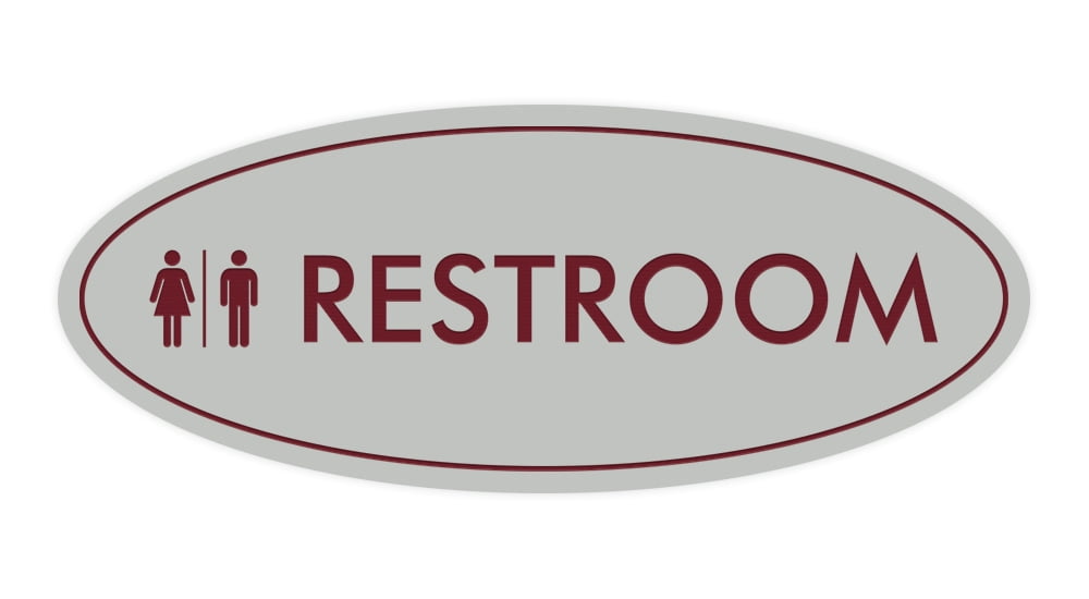 Oval UNISEX RESTROOM Sign (Light Grey / Burgundy) - Large 3.6x9 ...