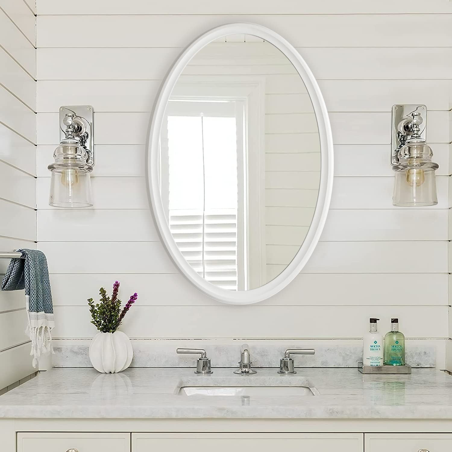 Oval Wall Mirror 24''x36'', White Bathroom Mirrors for Wall Mounted ...