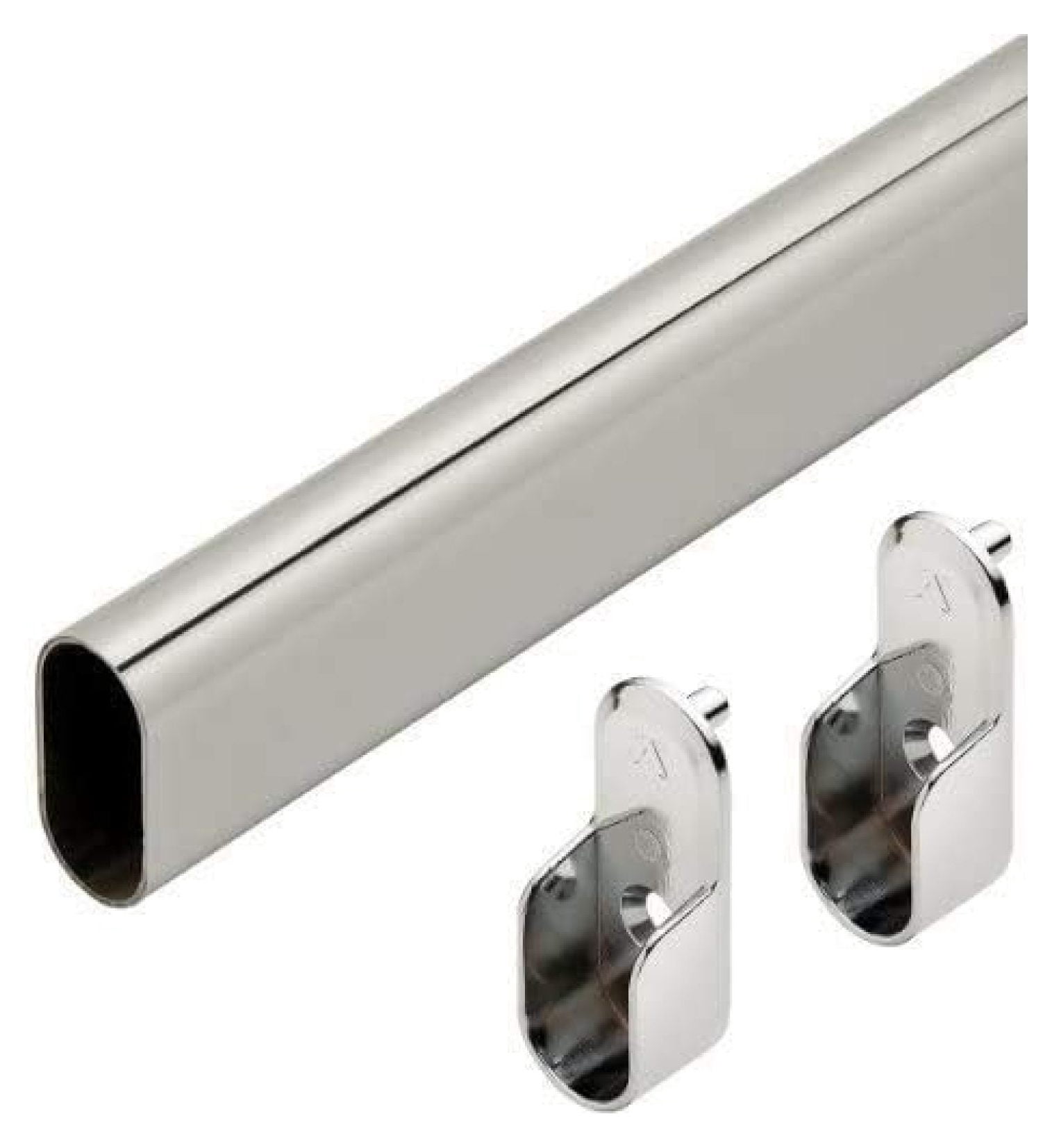 Oval Wardrobe Tube Polished Chrome Closet Rod W/End Supports, Welded ...