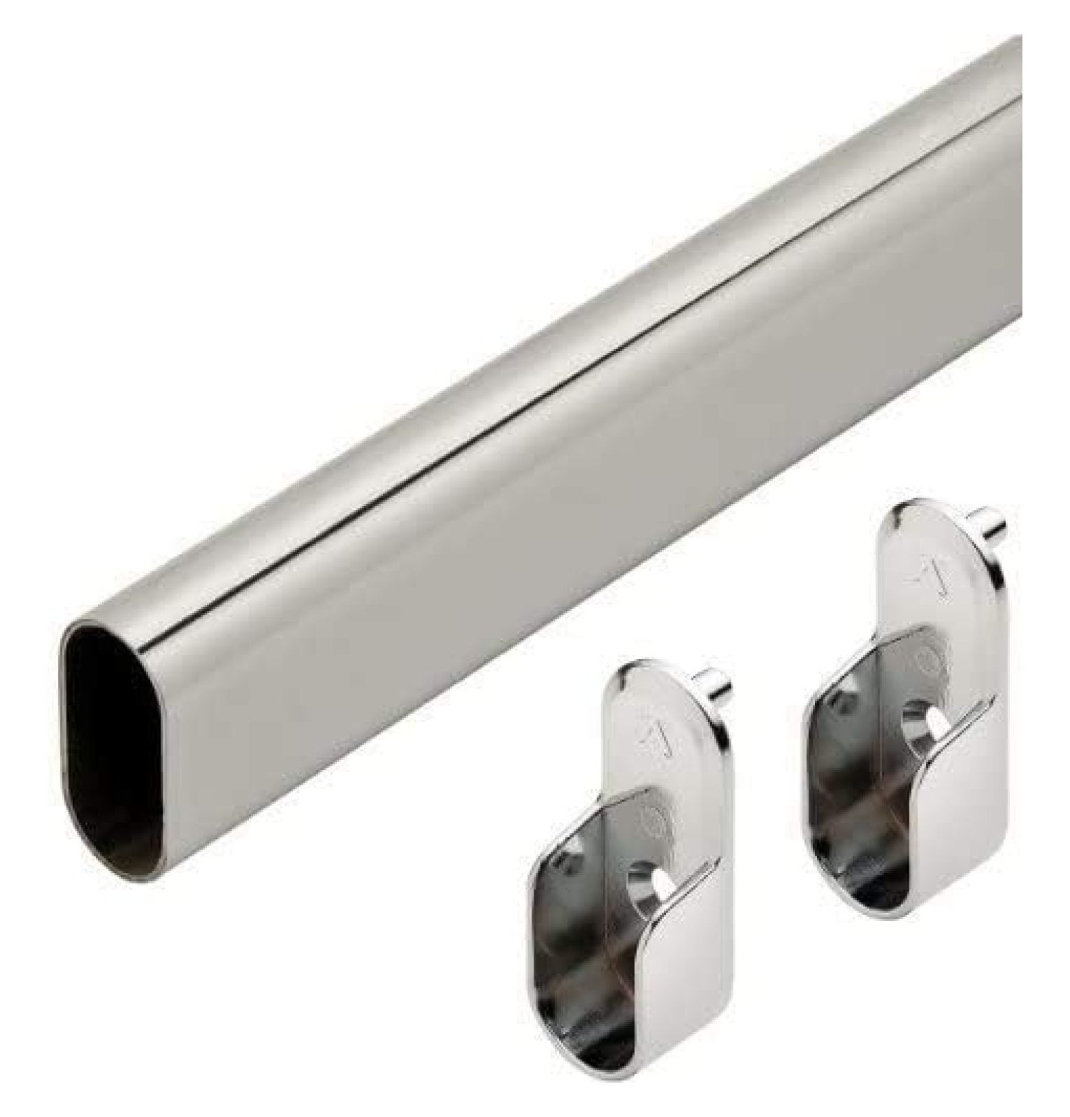 Oval Wardrobe Tube Polished Chrome Closet Rod W/End Supports, Welded ...
