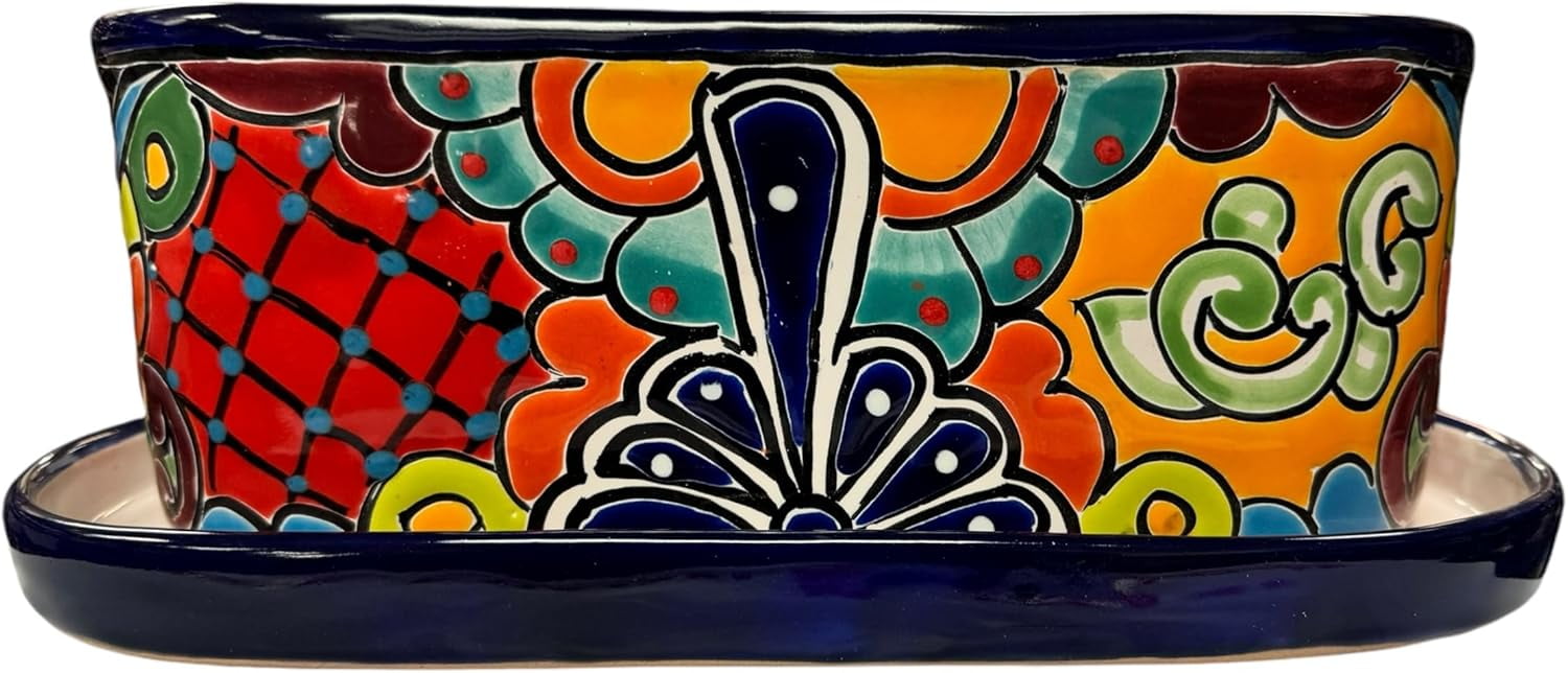 Oval Window Planter Flower Pot Talavera Large Mexican Pottery Folk Art ...