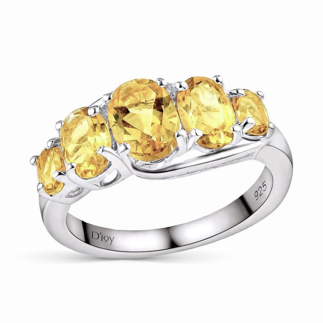 Birthstone Rings for Women - 5 Stone Yellow Citrine Ring in 925 ...