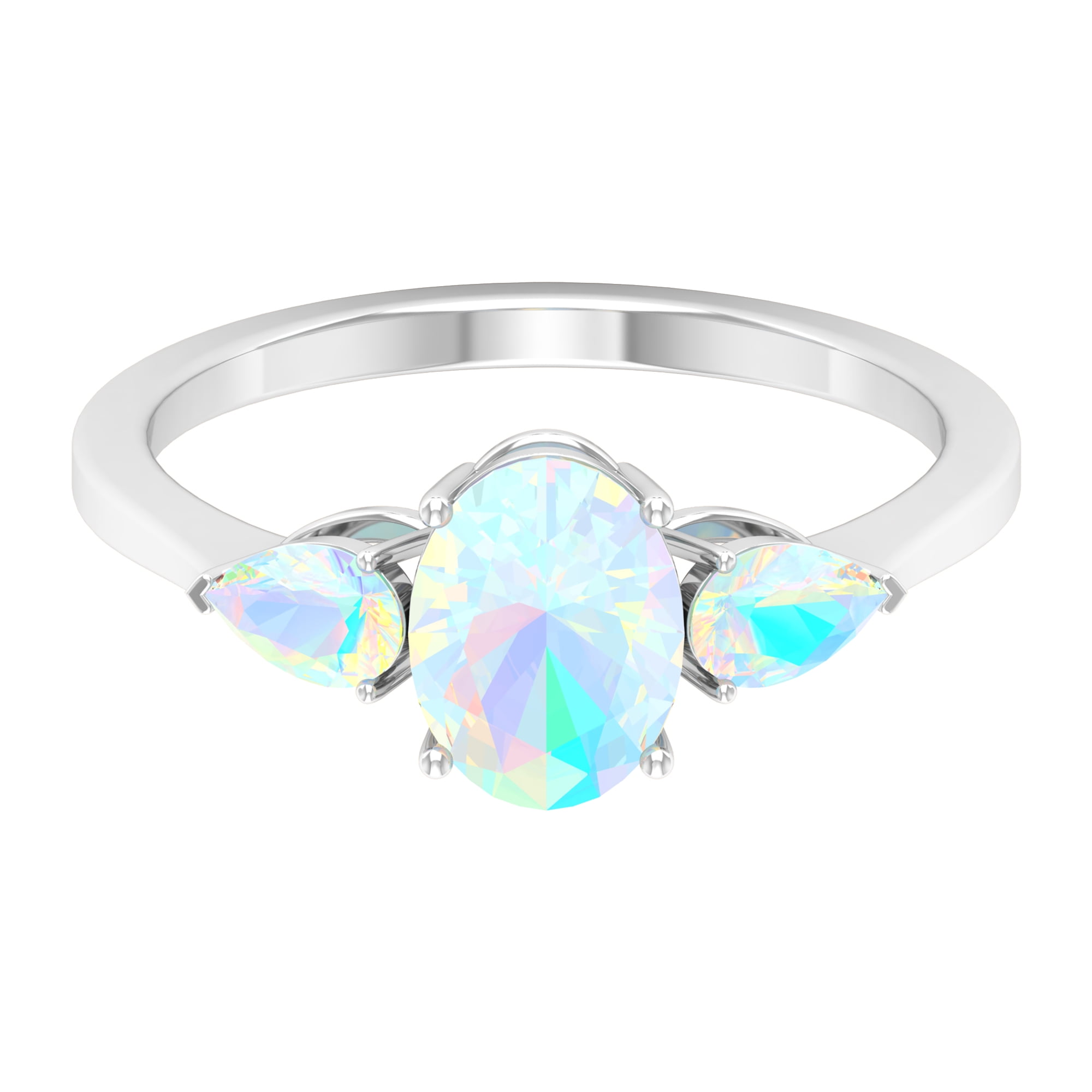 Oval and Pear Cut Ethiopian Opal Ring, Three Stone Ring - AAA Quality, 14K White Gold, US 4.00 ...
