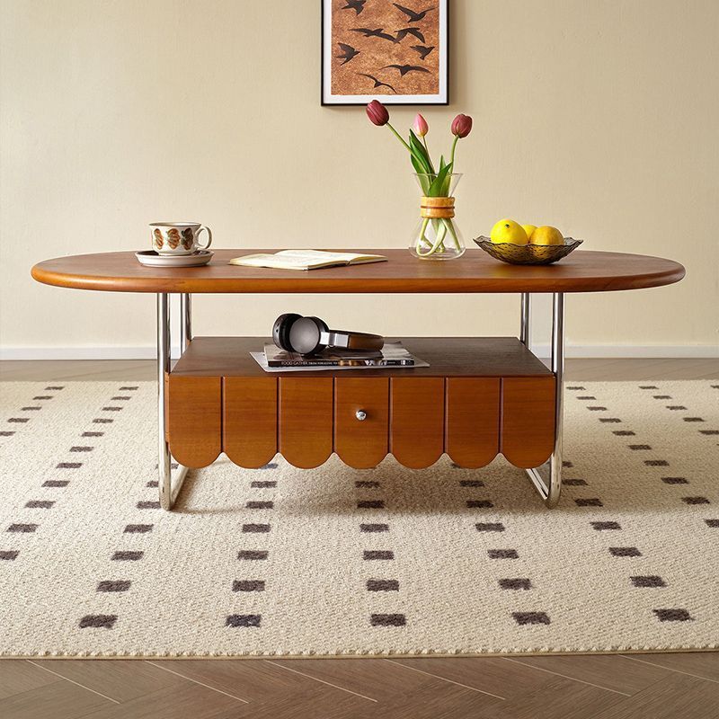Oval coffee table storage small side table multi-layer drawers living ...