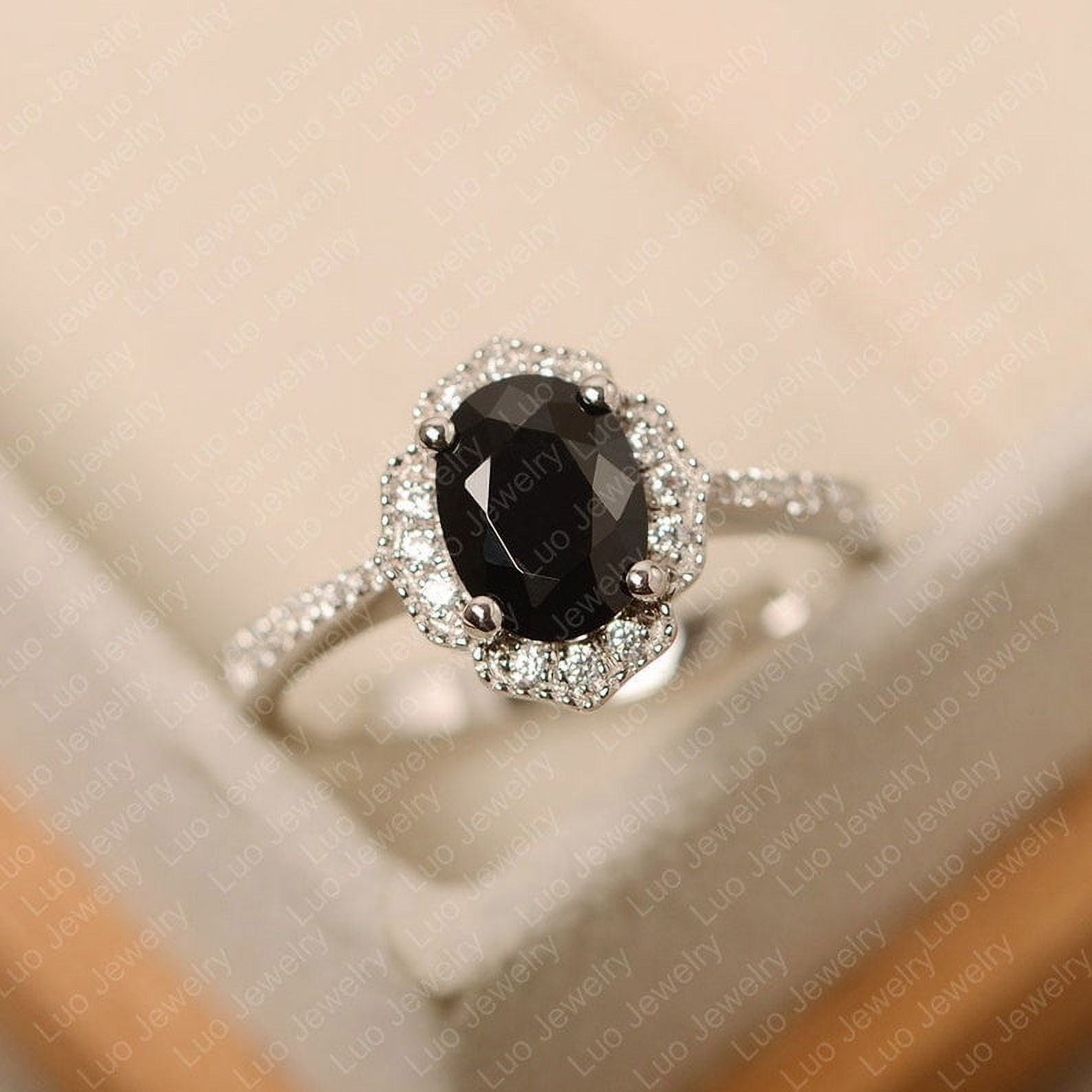 Oval cut black spinel ring, sterling silver, engagement ring for women ...