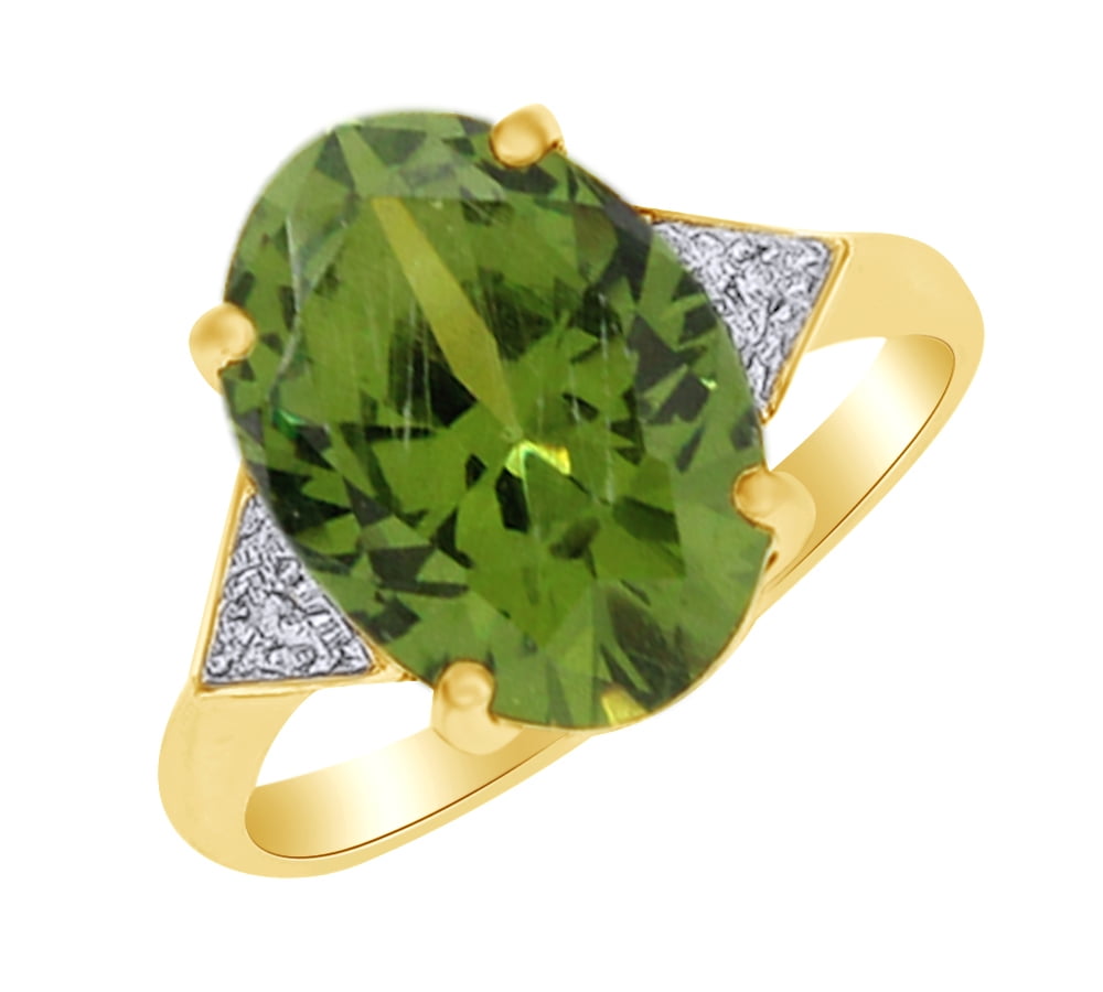 AFFY Oval shape Simulated Green Peridot & Round White Natural Diamond ...