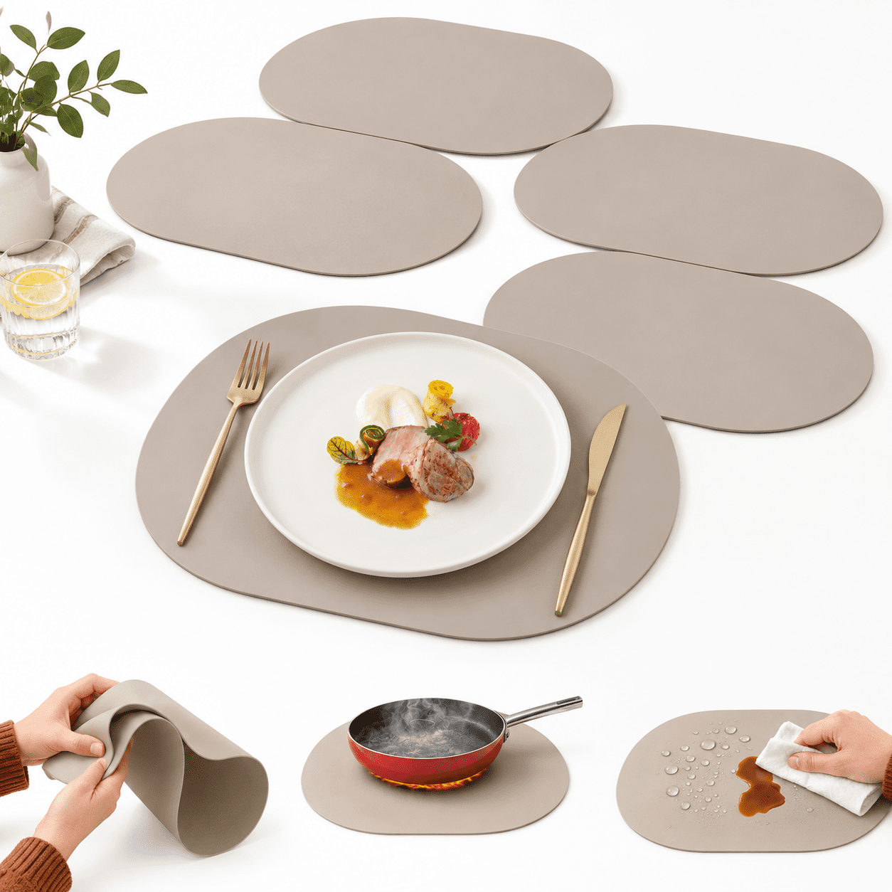 Oval-warm Gray Oval-set of 6 Thick Silicone Dining Table Place Mats ...