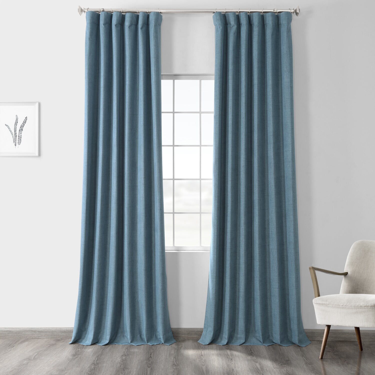 Ovation Blue Vintage Thermal Cross Linen Weave Blackout Curtain (1 ...