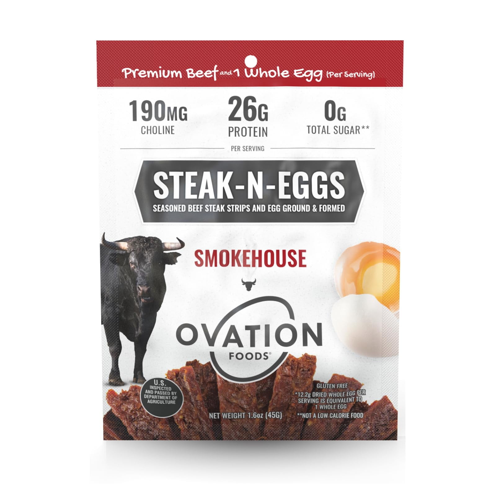 Ovation Foods Steak-N-Eggs Beef Strips, Zero BSL1 Sugar, High-Protein ...