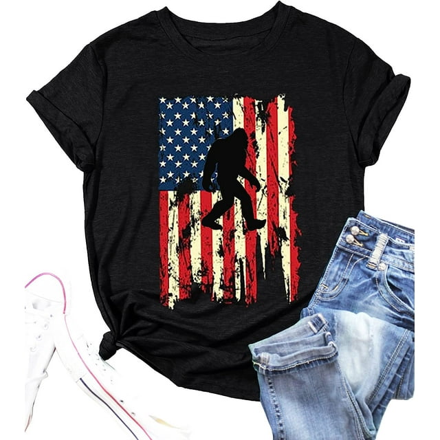 Ovazly Women American Flag Shirts Usa Flag Stars Stripes Graphic Blouse