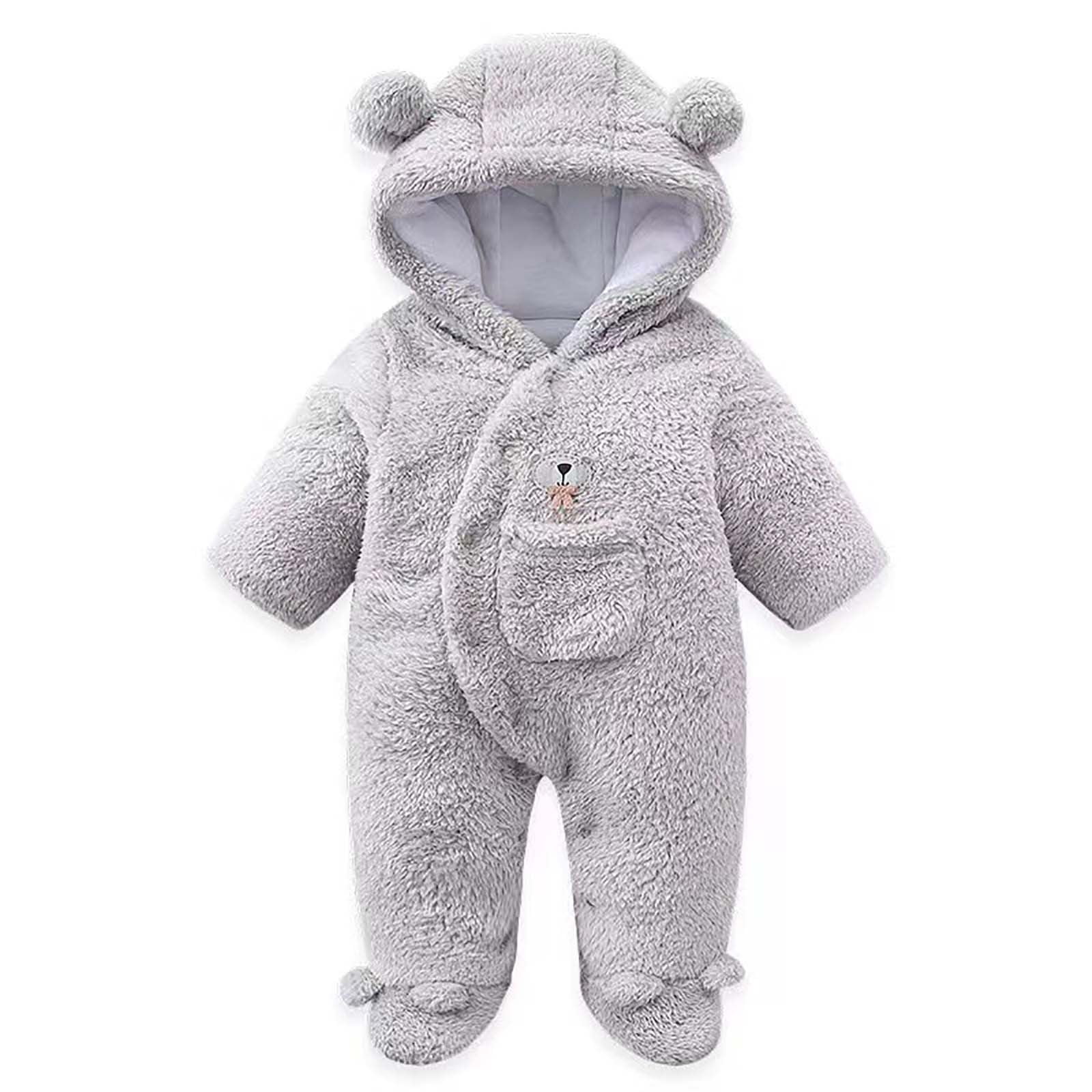 Ovbmpzd Baby Boy Pajamas Newborn Hooded Gray Thickened Cute Plush Solid ...