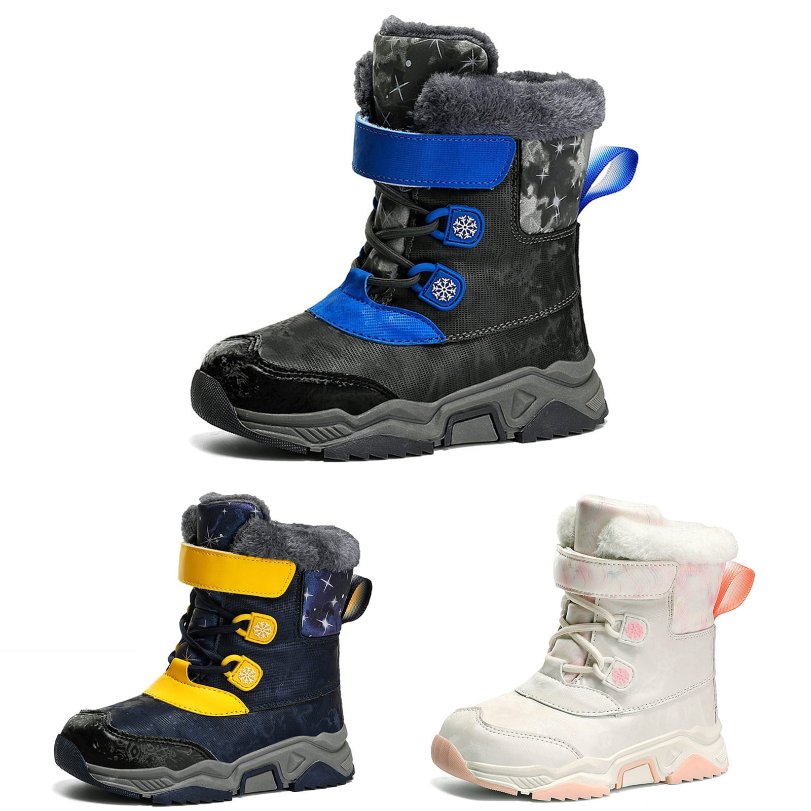 Ovbmpzd Blue Girls Snow Boots Boys Warm Lace Up Winter Leather Cold ...