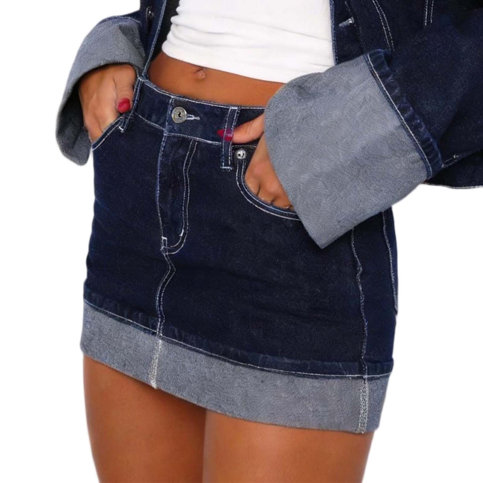 Ovbmpzd Blue Skirts for Women Denim Short Mini Jean Skirt Pencil ...