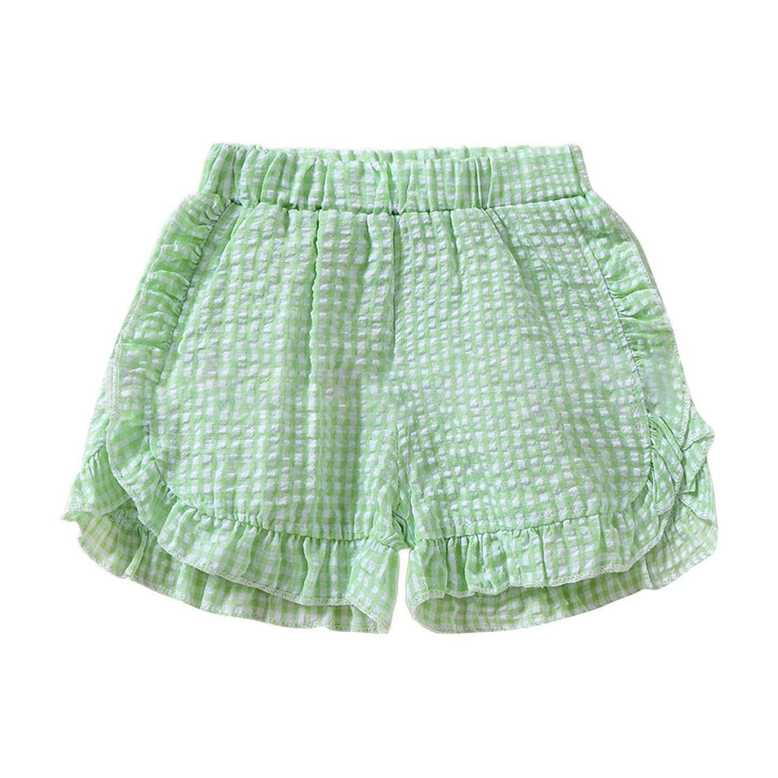 Ovbmpzd Cotton Shorts for Girls Bubble Green Plaid Ruffle Elastic Waist ...